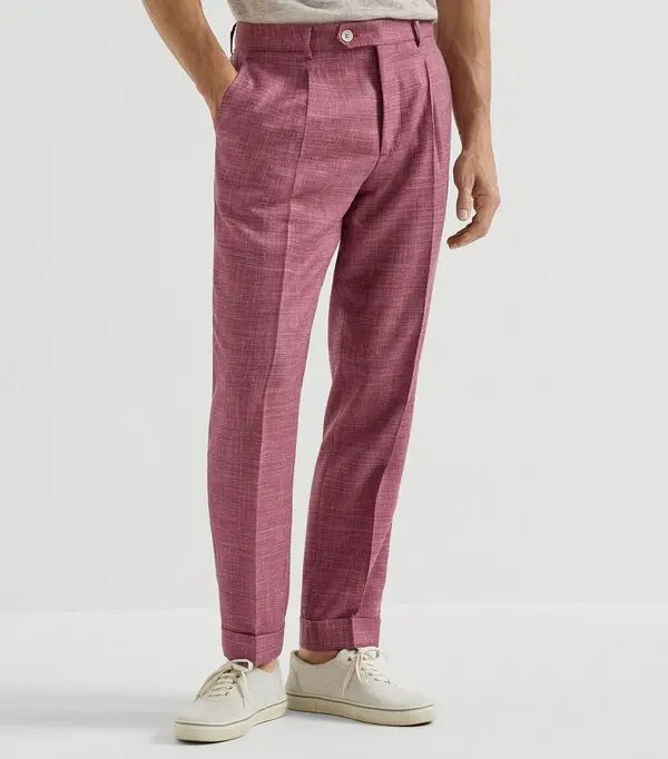 Brunello Cucinelli Wool-blend Hopsack Tailored Trousers - Red