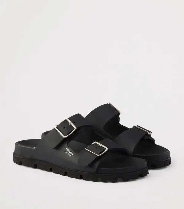 Prada Buckle Slides - Black