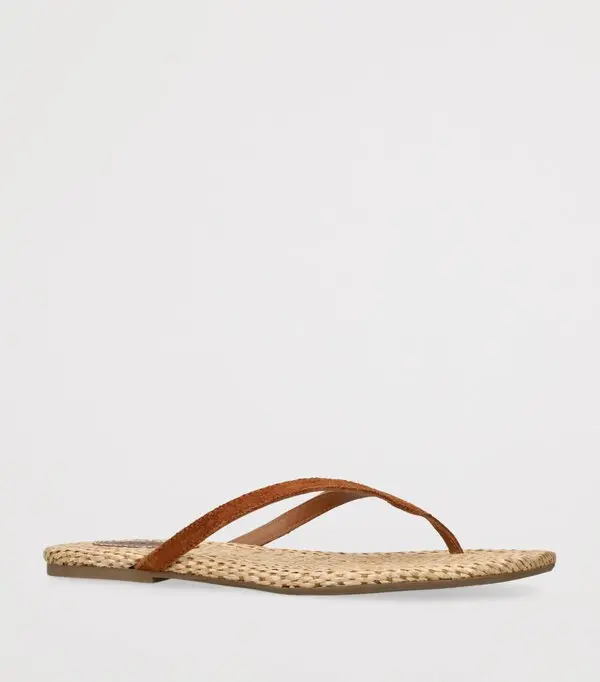 Staud Suede-raffia Thong Sandals - Beige