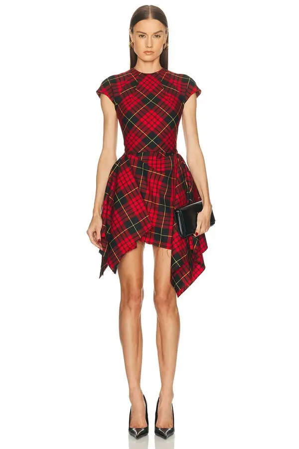Alexander McQueen High Neck Mini Dress - Red  Black  & Yellow