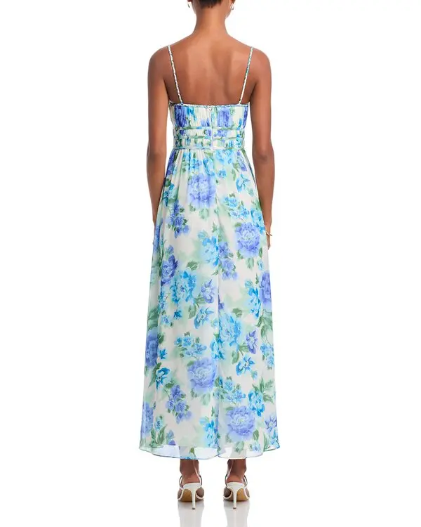 Aqua Floral Sleeveless Maxi Dress