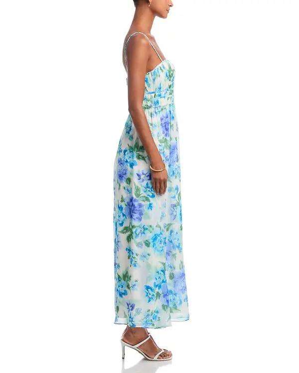 Aqua Floral Sleeveless Maxi Dress