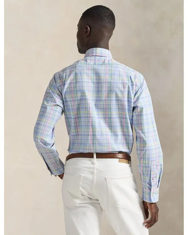 Polo Ralph Lauren Classic Fit Plaid Slub Linen Shirt - Blue/pink