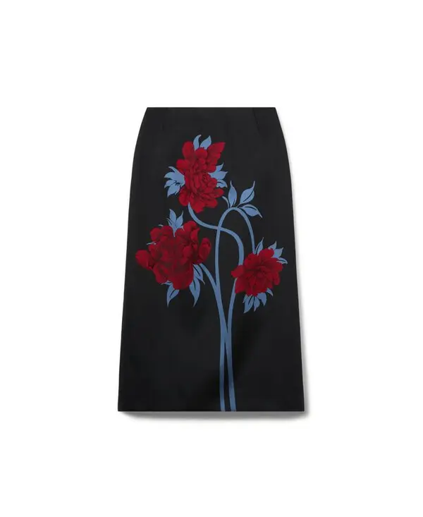 La DoubleJ Printed Pencil Skirt - Peonies Jacquard Blue