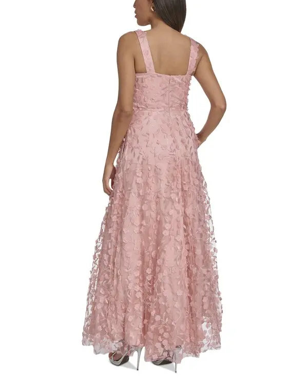 Eliza J Floral Appliqued V-Neck Gown - Blush | Editorialist