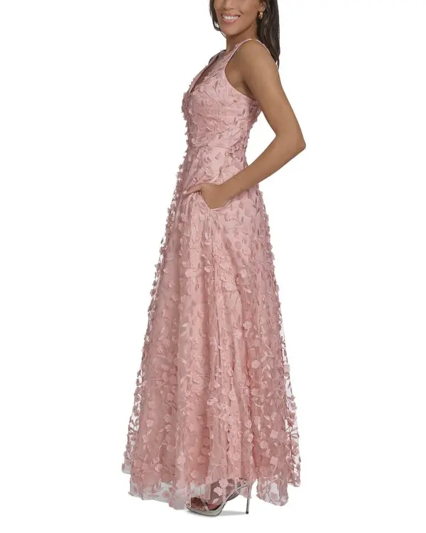 Eliza J Floral Appliqued V-Neck Gown - Blush | Editorialist
