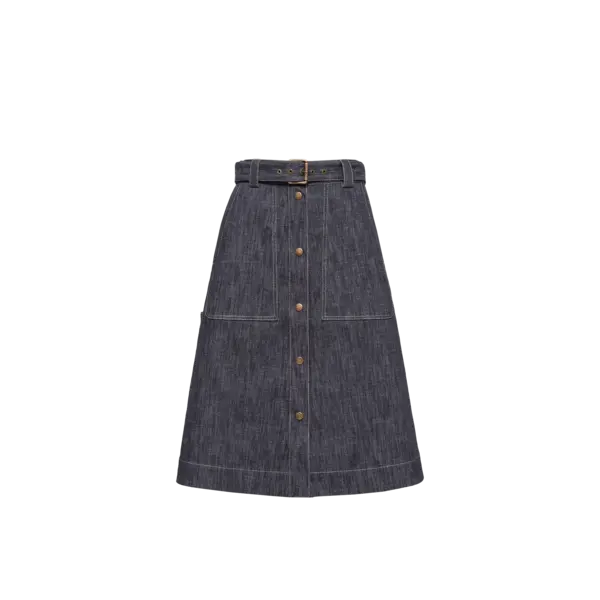 Moncler Denim A-line Skirt With Belt - Blue