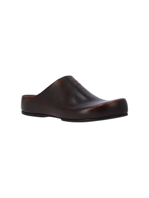 Miu Miu Leather Mules - Brown