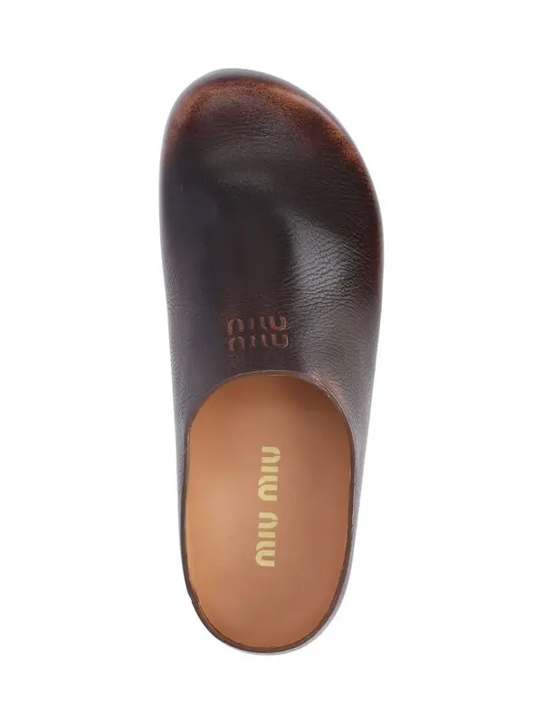 Miu Miu Leather Mules - Brown