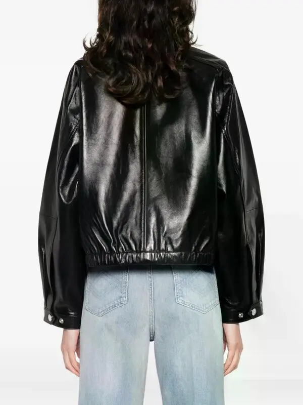 Sandro Zip-up Leather Jacket With Drawstring Hem