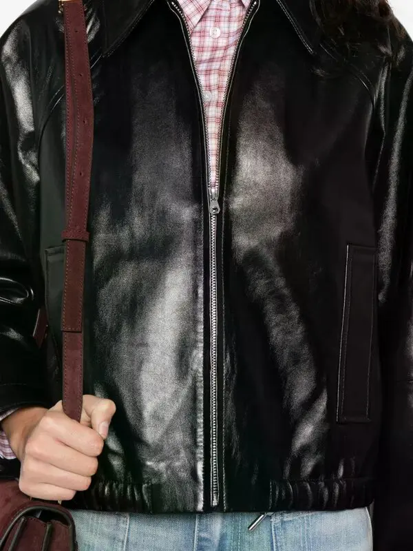 Sandro Zip-up Leather Jacket With Drawstring Hem