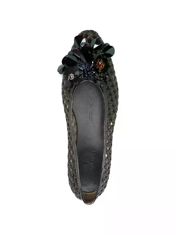 HEAVENLY JELLY Woven Ballet Flats With Flower Embellishment