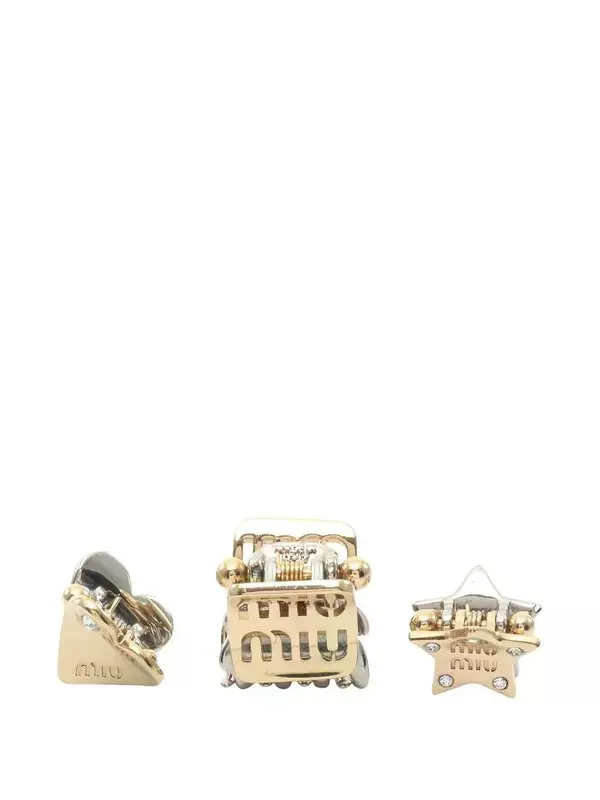 Miu Miu Heart Star Hair Clips Set Of Three - Gold