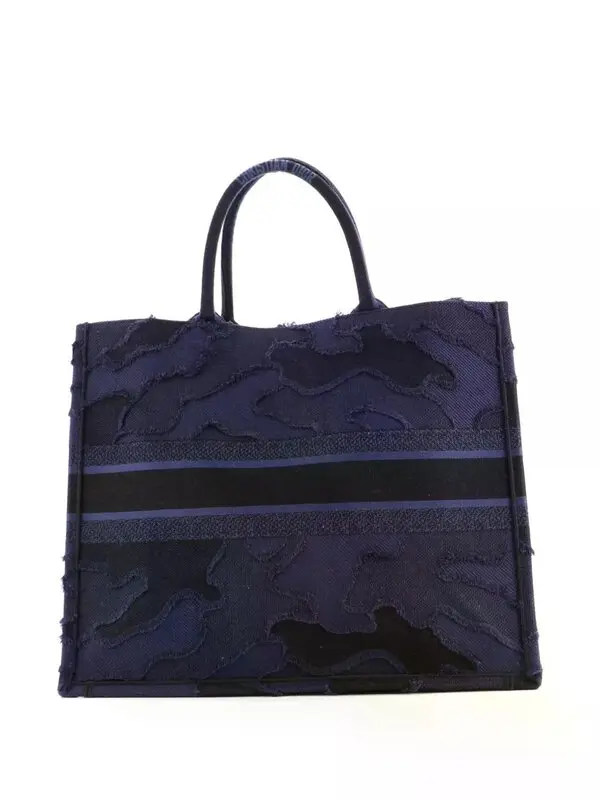 Dior Book Camouflage Embroidered Canvas Large Tote Bag - Black
