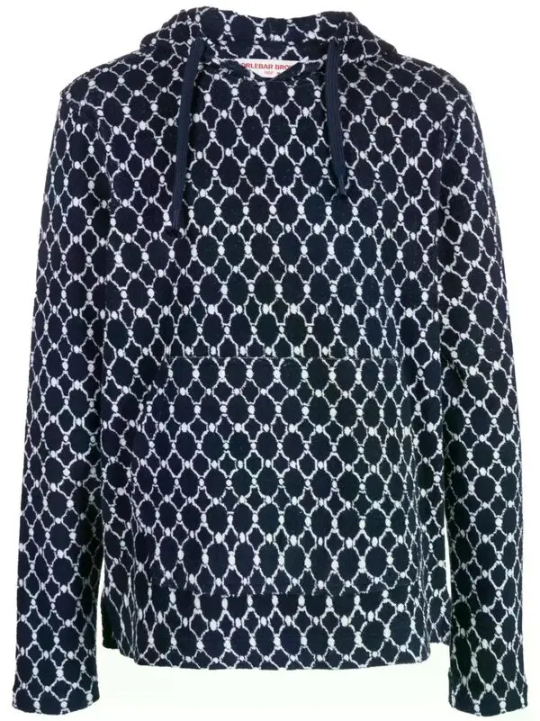 Orlebar Brown Blaine Geometric-pattern Terry-cloth Hoodie - Blue