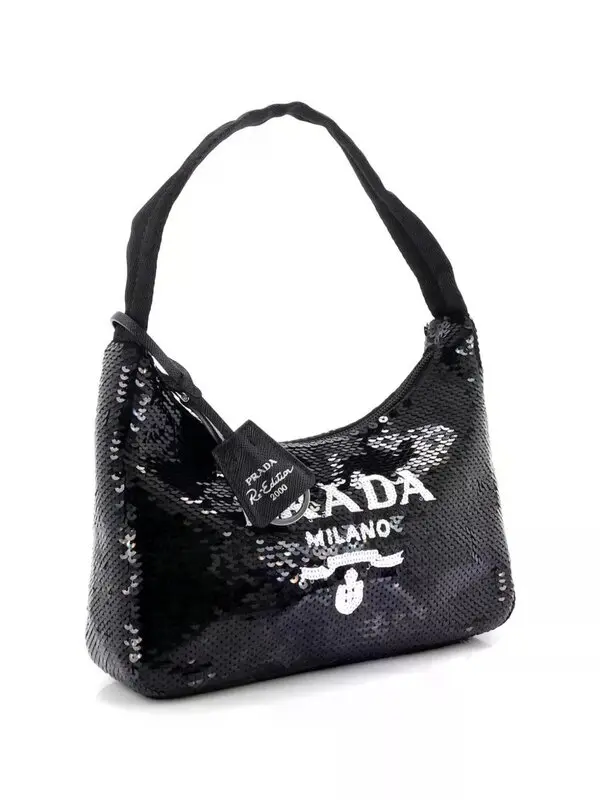 Prada Re-edition 2000 Sequins Mini Hobo Bag - Black