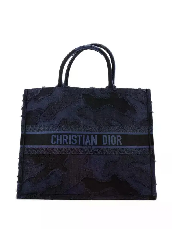 Dior Camouflage Embroidered Canvas Large Tote Bag - Blue
