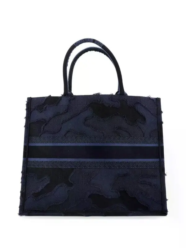 Dior Camouflage Embroidered Canvas Large Tote Bag - Blue
