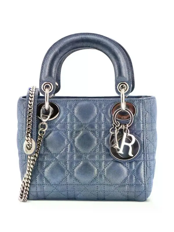 Dior Lady Chain Bag Cannage Quilt Iridescent Leather Mini Satchel - Blue