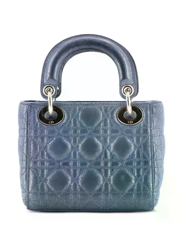 Dior Lady Chain Bag Cannage Quilt Iridescent Leather Mini Satchel - Blue