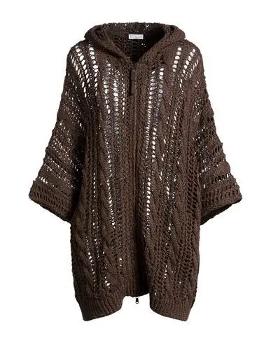 Brunello Cucinelli Cardigan In Jute, Cotton, Polyamide, Leather, And Brass - Brown