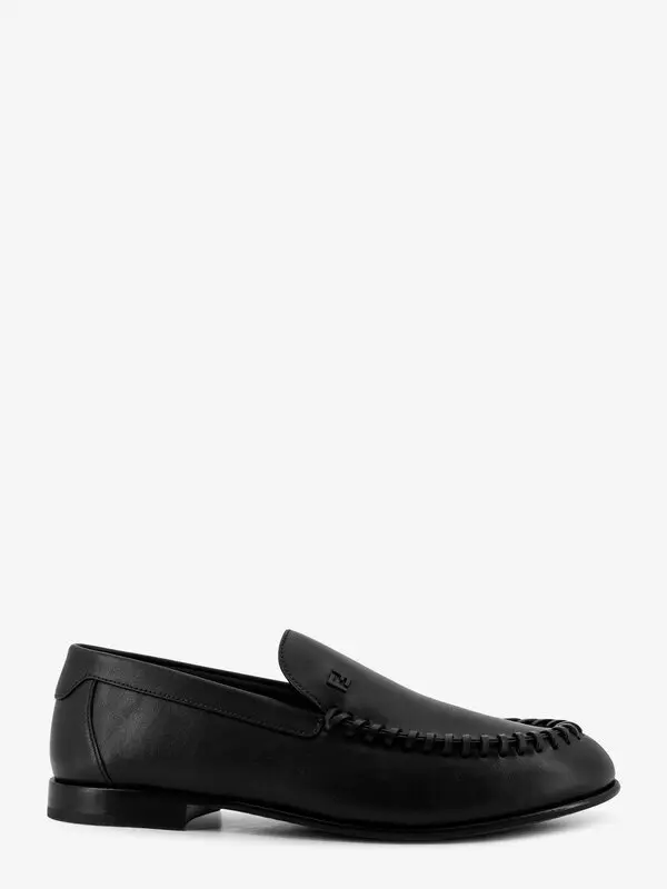 Fendi Leather Loafers With Metal Ff Logo - Black