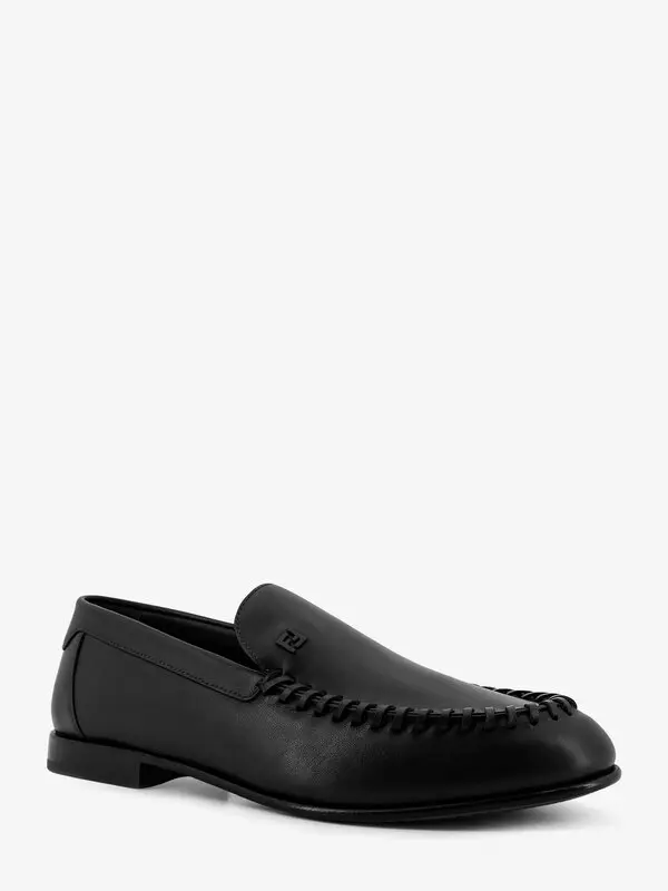 Fendi Leather Loafers With Metal Ff Logo - Black