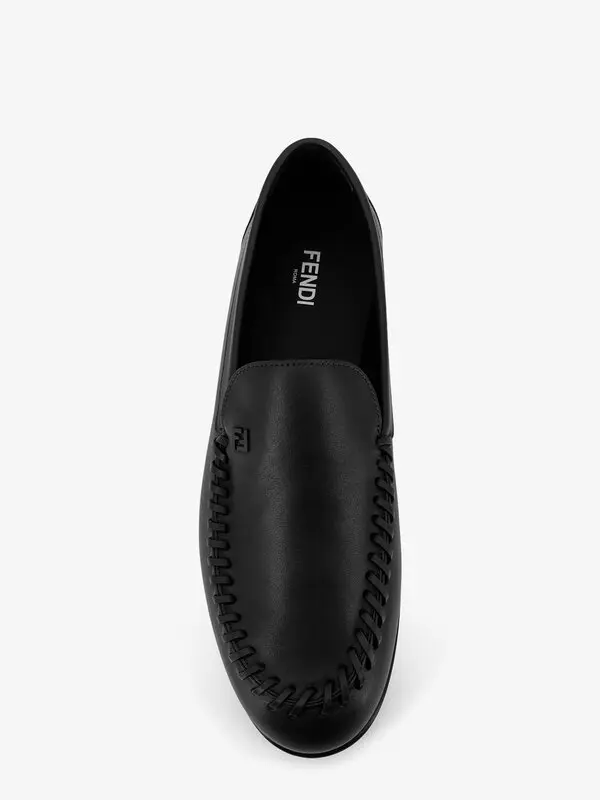 Fendi Leather Loafers With Metal Ff Logo - Black