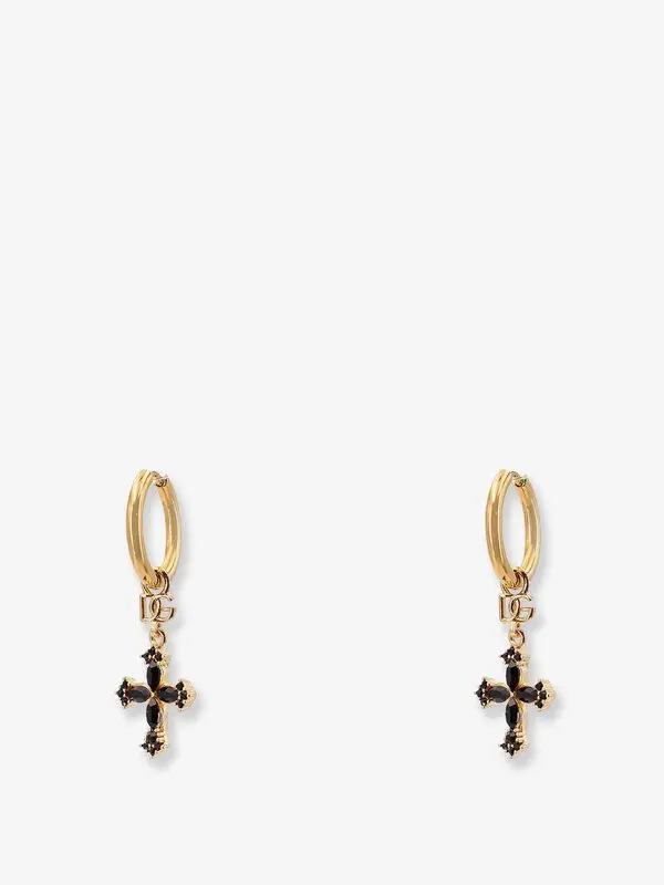 Dolce & Gabbana Brass Earrings With Rhinestone And Cross Detail