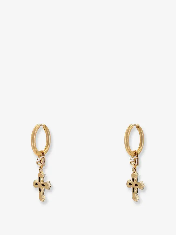 Dolce & Gabbana Brass Earrings With Rhinestone And Cross Detail