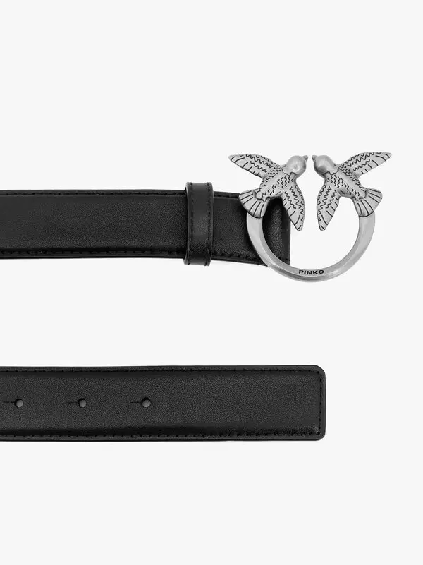 Pinko Leather Belt With Love Birds Buckle - Black