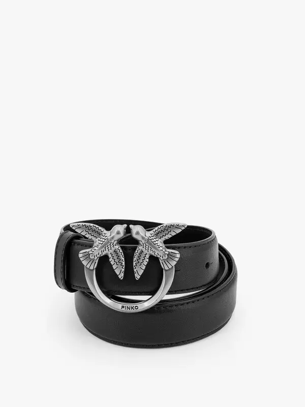 Pinko Leather Belt With Love Birds Buckle - Black