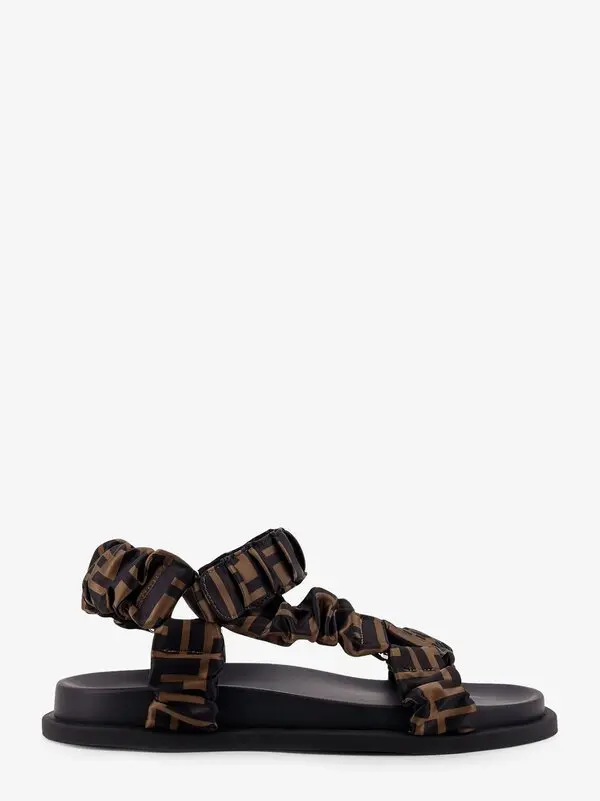 Fendi Feel Sandals In Elastic Satin With Ff Motif - Brown