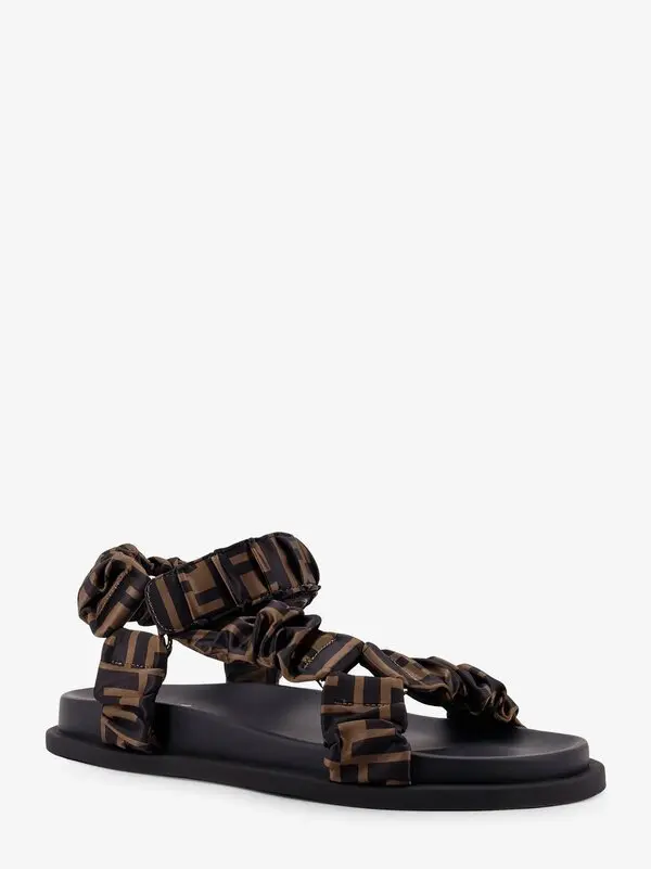 Fendi Satin Slides With Ff Motif - Brown