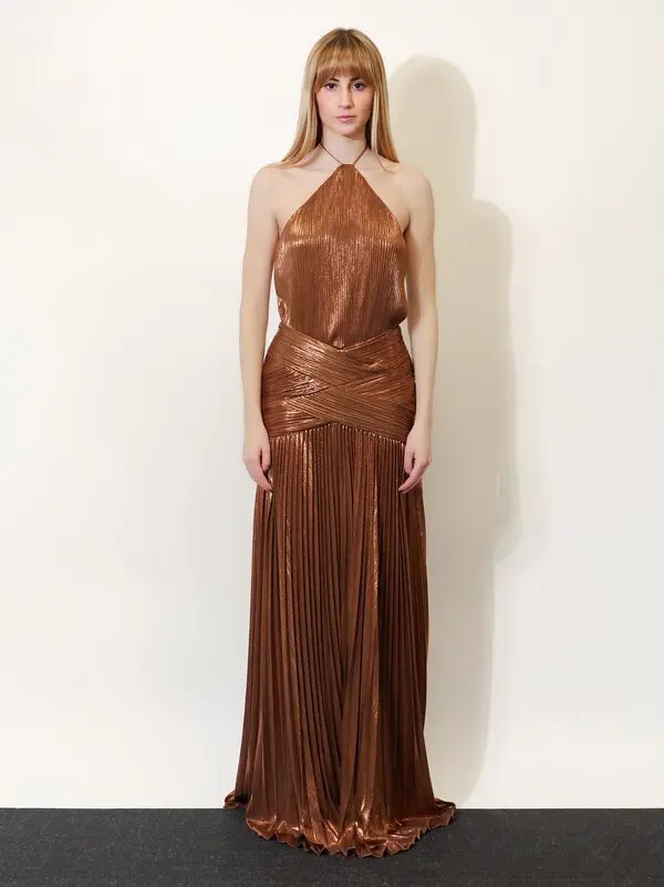Retrofete Amberley Pleated Dress - Brown | Editorialist