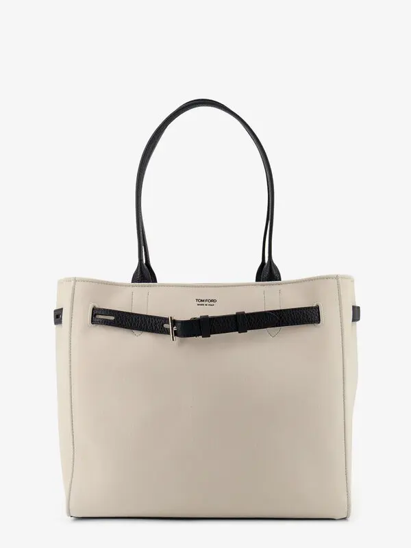 TOM FORD Canvas Shoulder Bag With Engraved Logo - White