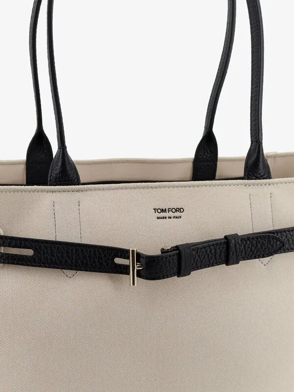 TOM FORD Canvas Shoulder Bag With Engraved Logo - White