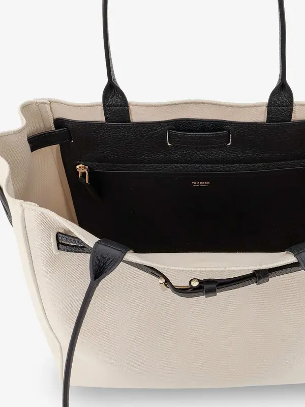 TOM FORD Canvas Shoulder Bag With Engraved Logo - White