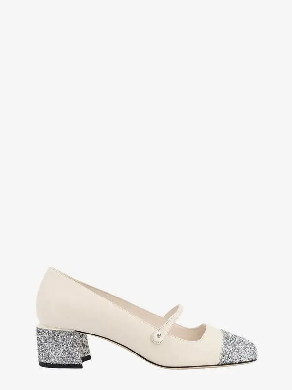 JIMMY CHOO Leather Décolleté With Glitter Detail - White