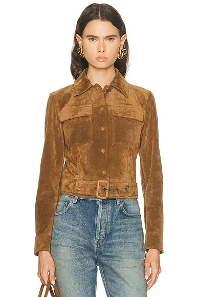 Saint Laurent Belted Suede Jacket - Noix