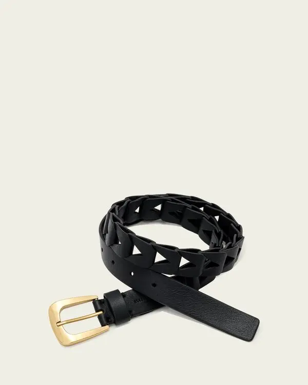 ALLSAINTS Sage Cut Out Leather Belt - Black