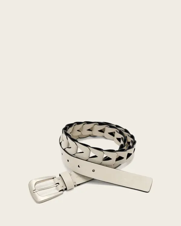 ALLSAINTS Sage Cut Out Leather Belt - Gypsum White