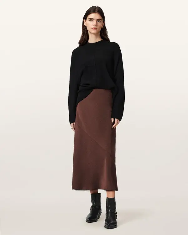 ALLSAINTS Darya Bias Cut Maxi Skirt - Bitter Brown