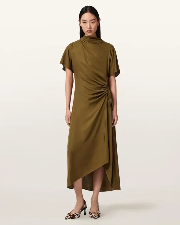 ALLSAINTS Rosie Silk Blend Midi Dress - Green