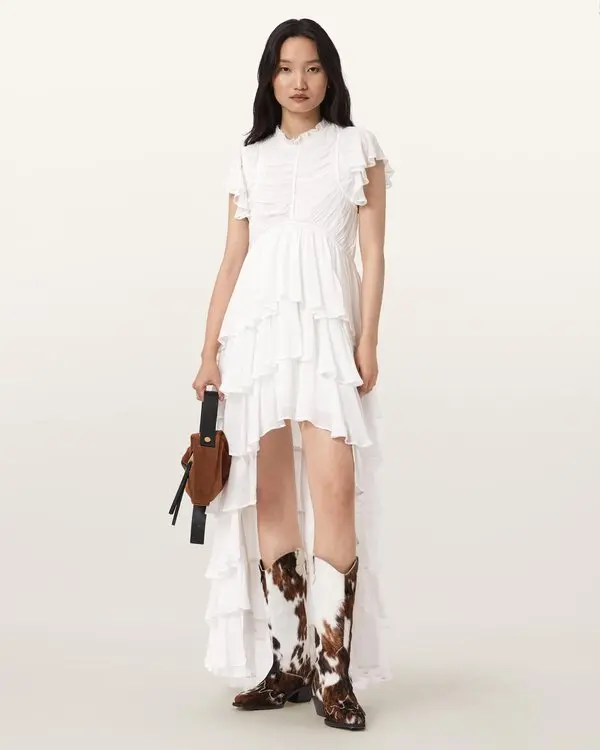 ALLSAINTS Shaela Ruffled Maxi Dress - Optic White