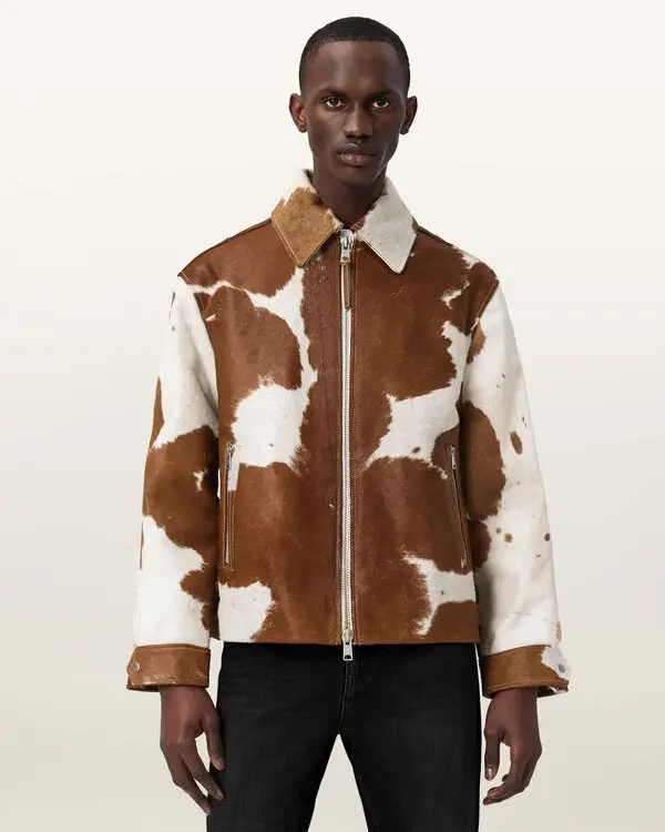 ALLSAINTS Garrison Oversized Cow Print Jacket