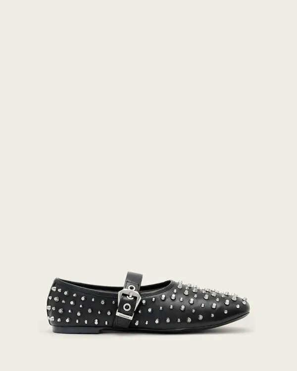 ALLSAINTS Sabine Leather Studded Mary Jane Flats - Black