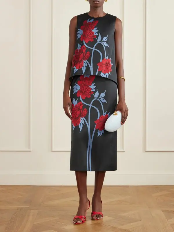 La DoubleJ Floral-print Twill Midi Skirt