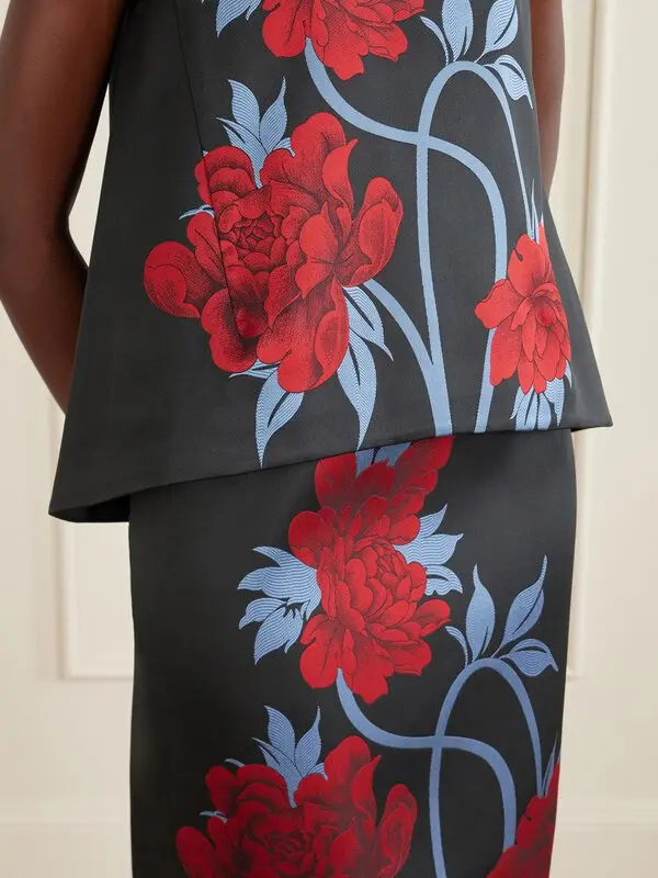 La DoubleJ Floral-print Twill Midi Skirt