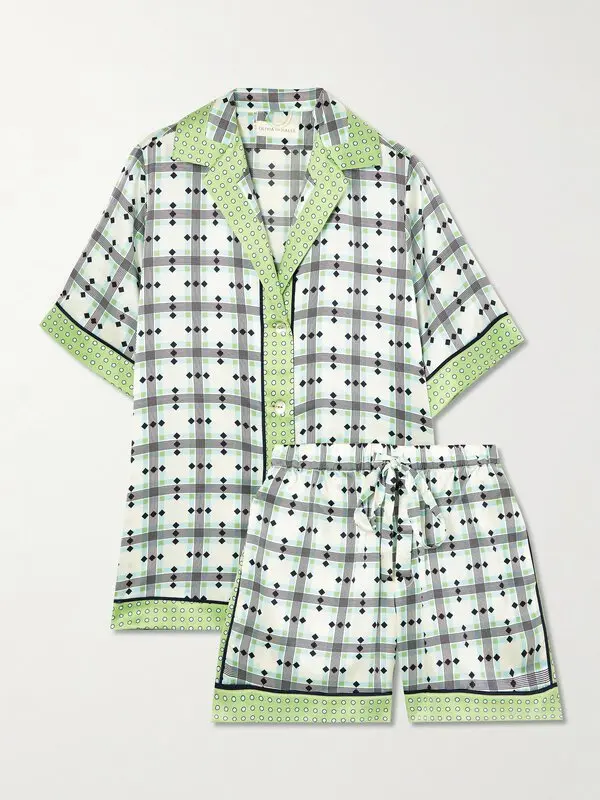 Olivia Von Halle Zelda Printed Silk-satin Pajamas - Green